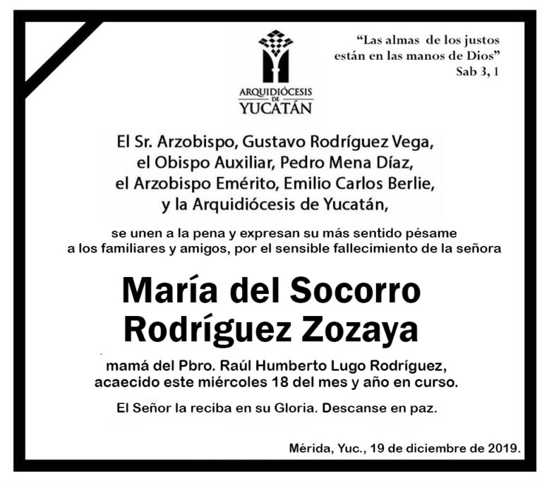Esquela – María del Socorro Rodríguez Zozaya - Arquidiócesis de Yucatán